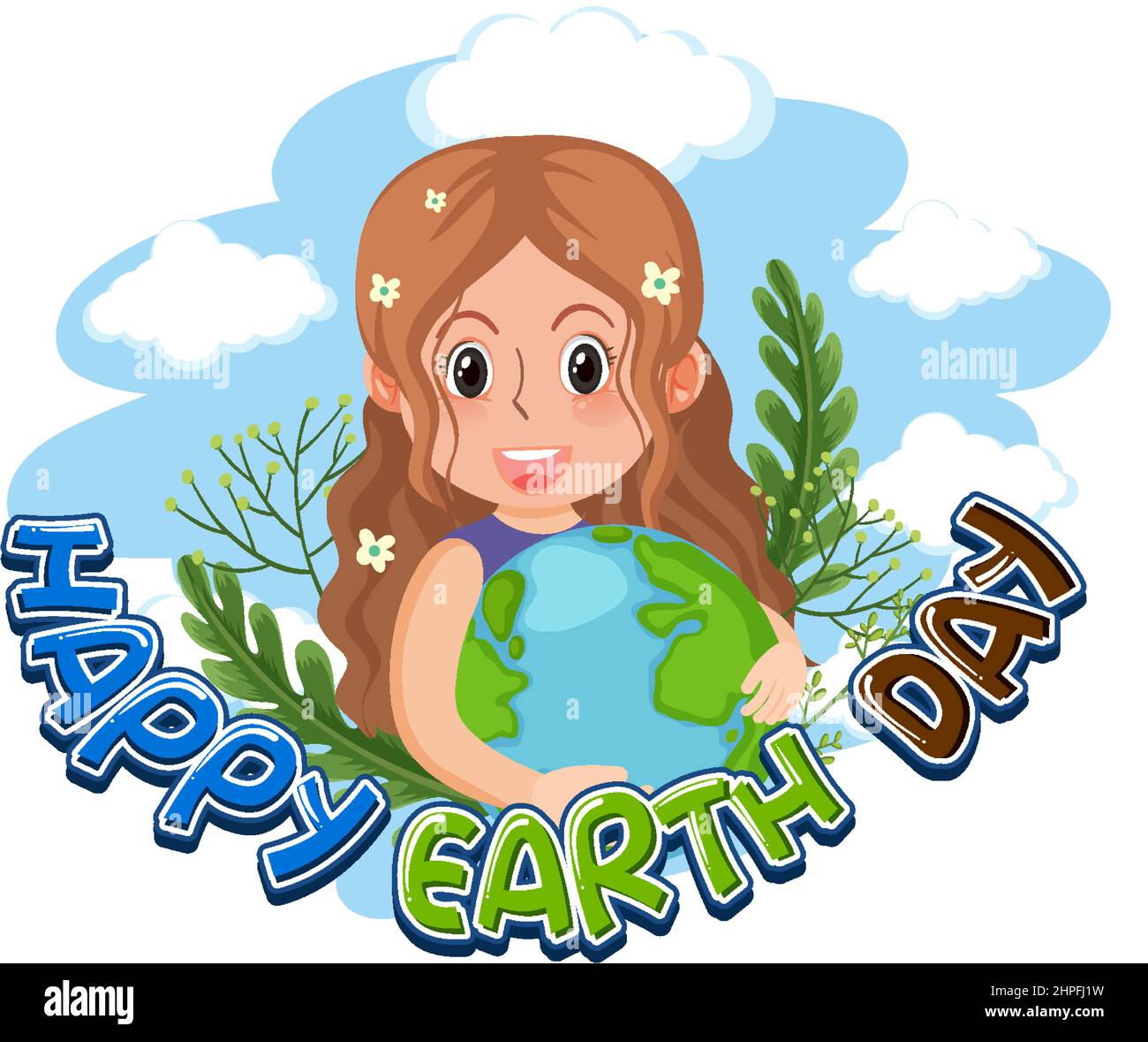 Happy Earth Day banner design with a girl hugging earth globe ...