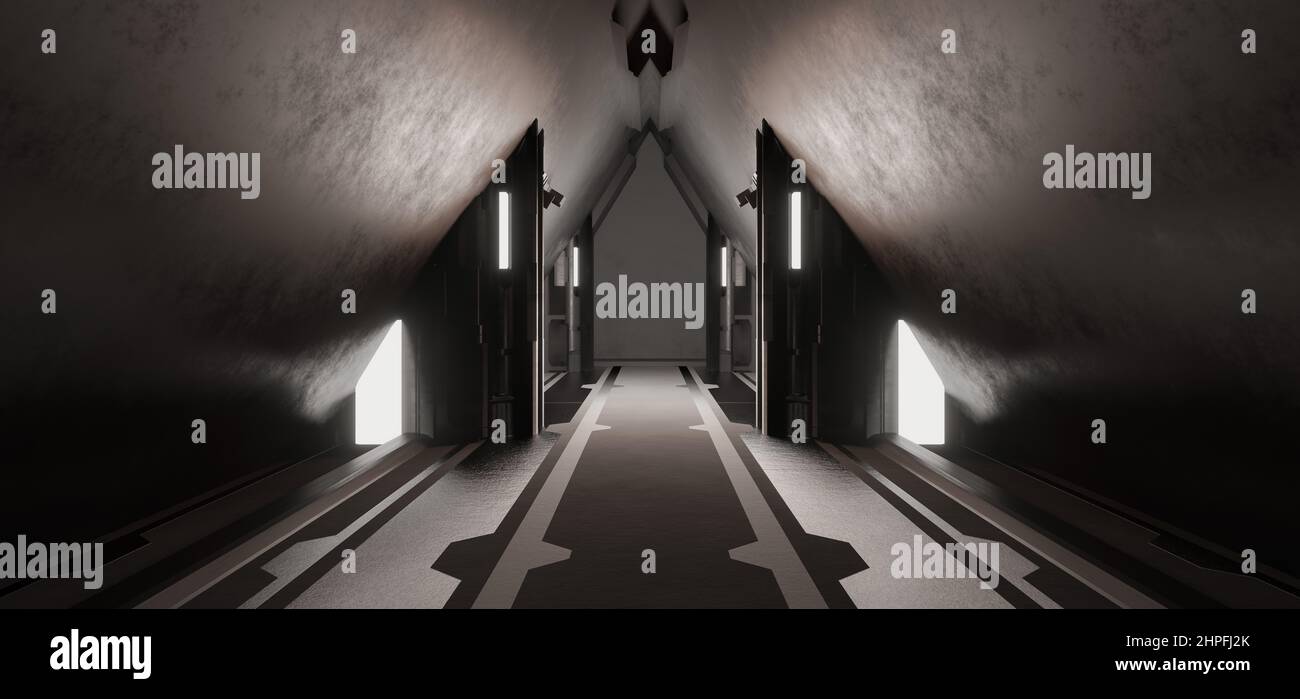 Metallic Or Concrete Cyberpunk Corridor Hangar Basement Underground ...