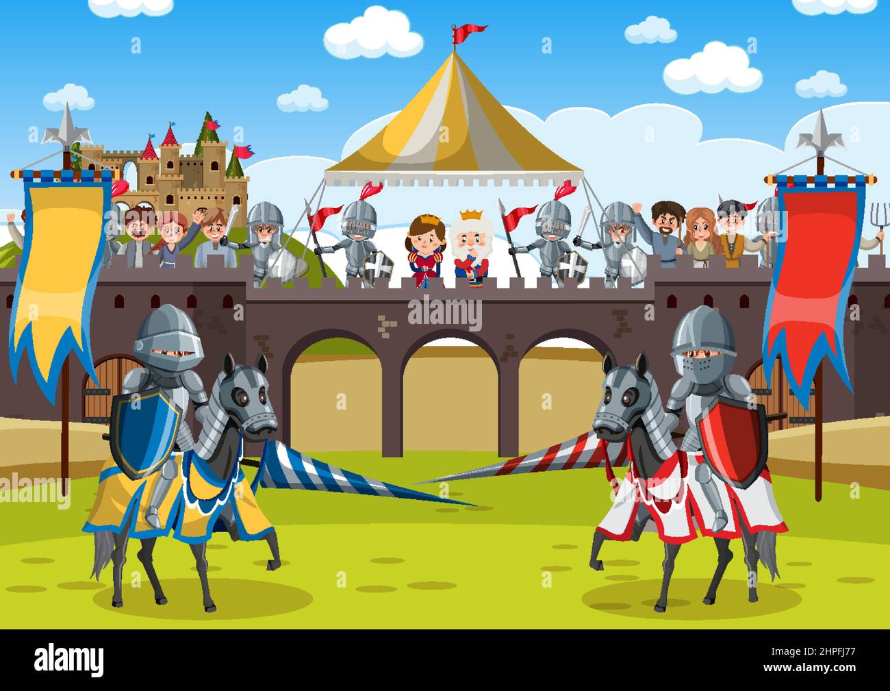 Medieval scene with armour warriors in battle illustration Stock Vector ...