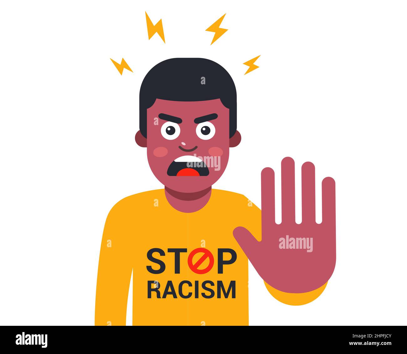 poster stop racism. black angry man. stop violence against people. flat ...
