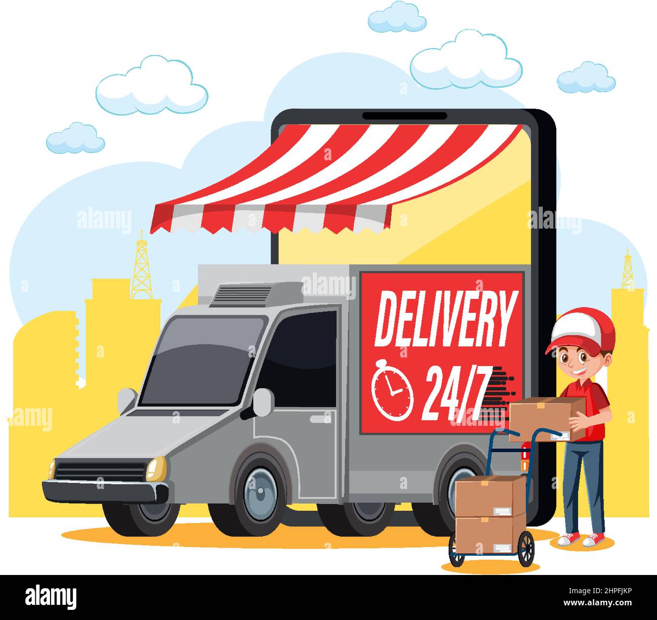 Courier delivery a package with panel van illustration Stock Vector ...