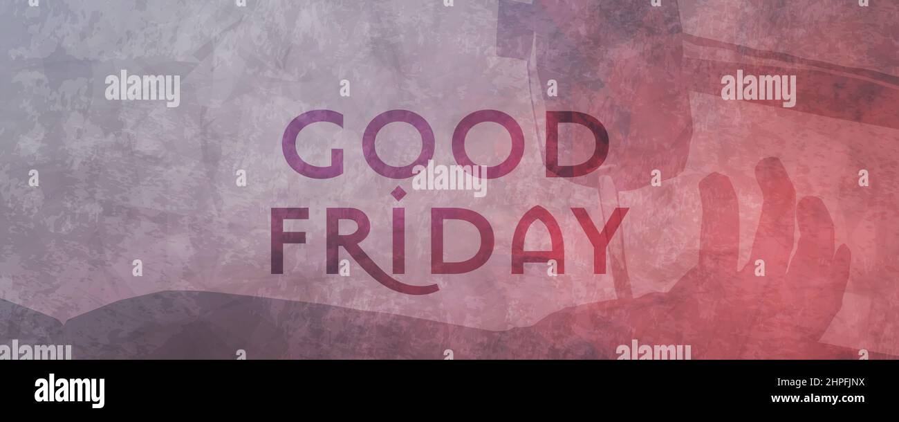 Good Friday over close-up silhouette of Jesus Christ being nailed to ...