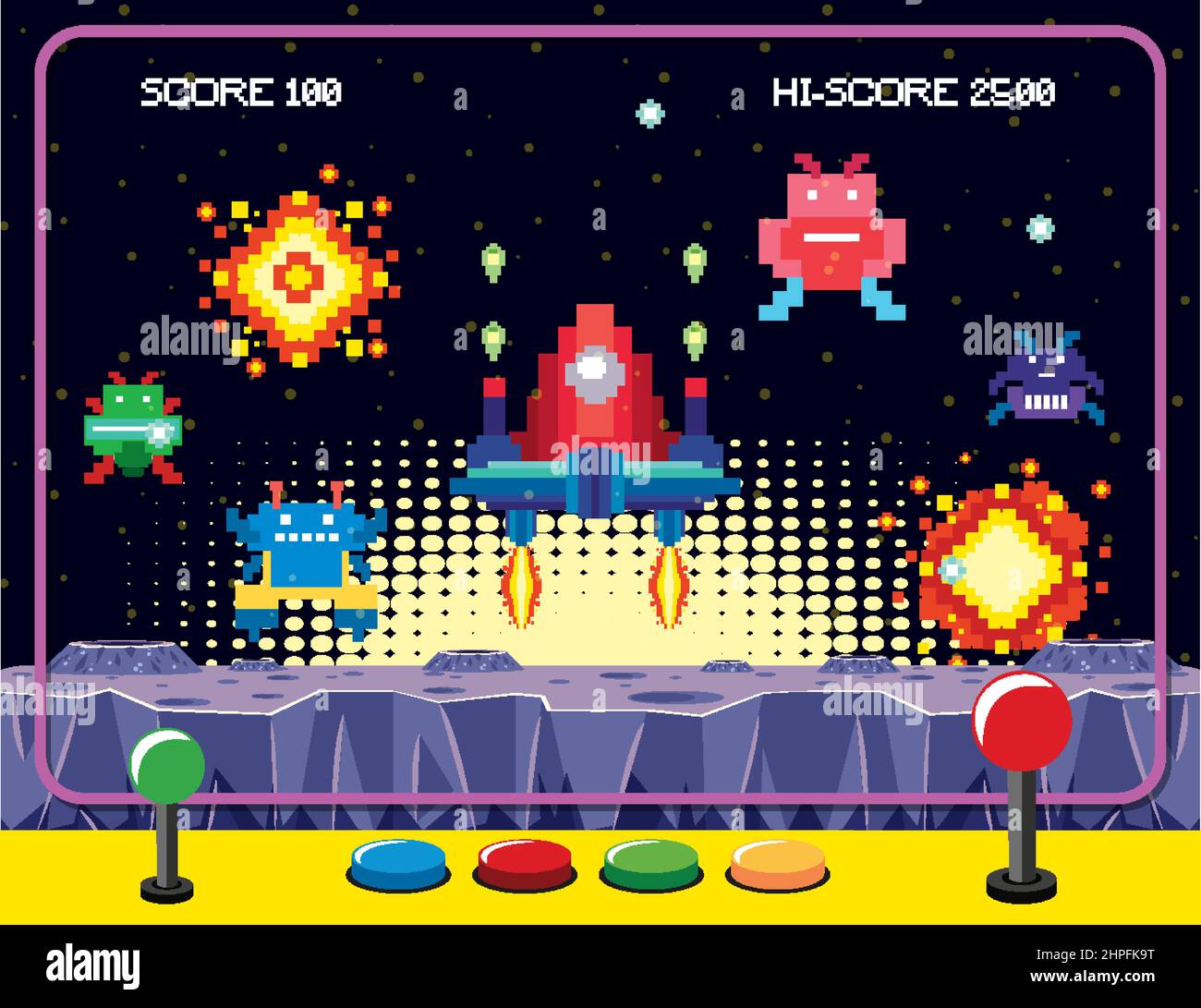 Retro pixel space game interface illustration Stock Vector Image & Art ...