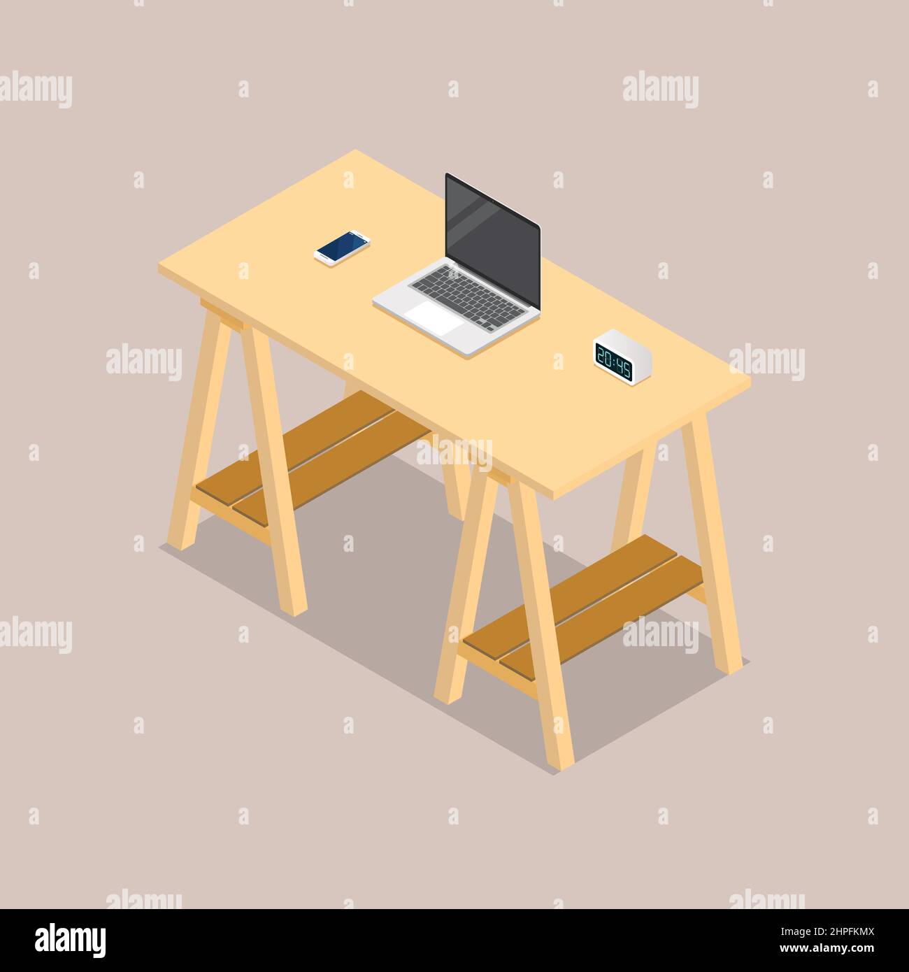 Office table workspace in isometric view. Vector illustration Stock ...