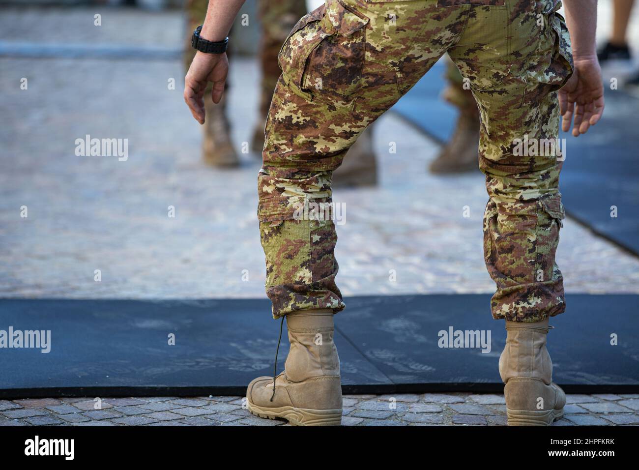 Detail of a Soldier's Legs: Getting Ready to do Exercises with ...
