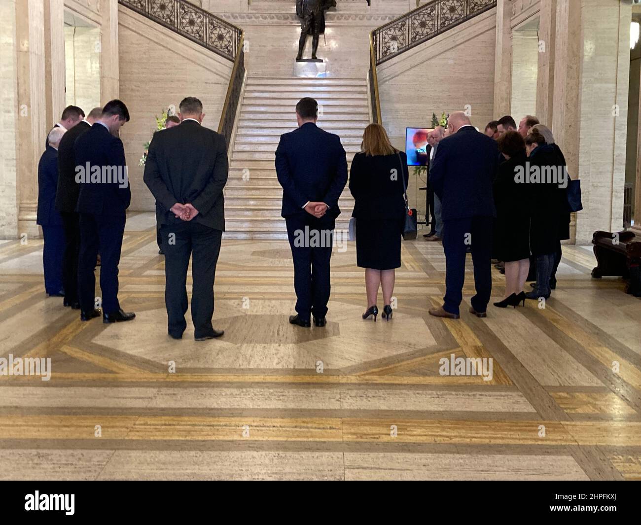 DUP MLA Mervyn Storey leads his party's Assembly team in a prayer and ...