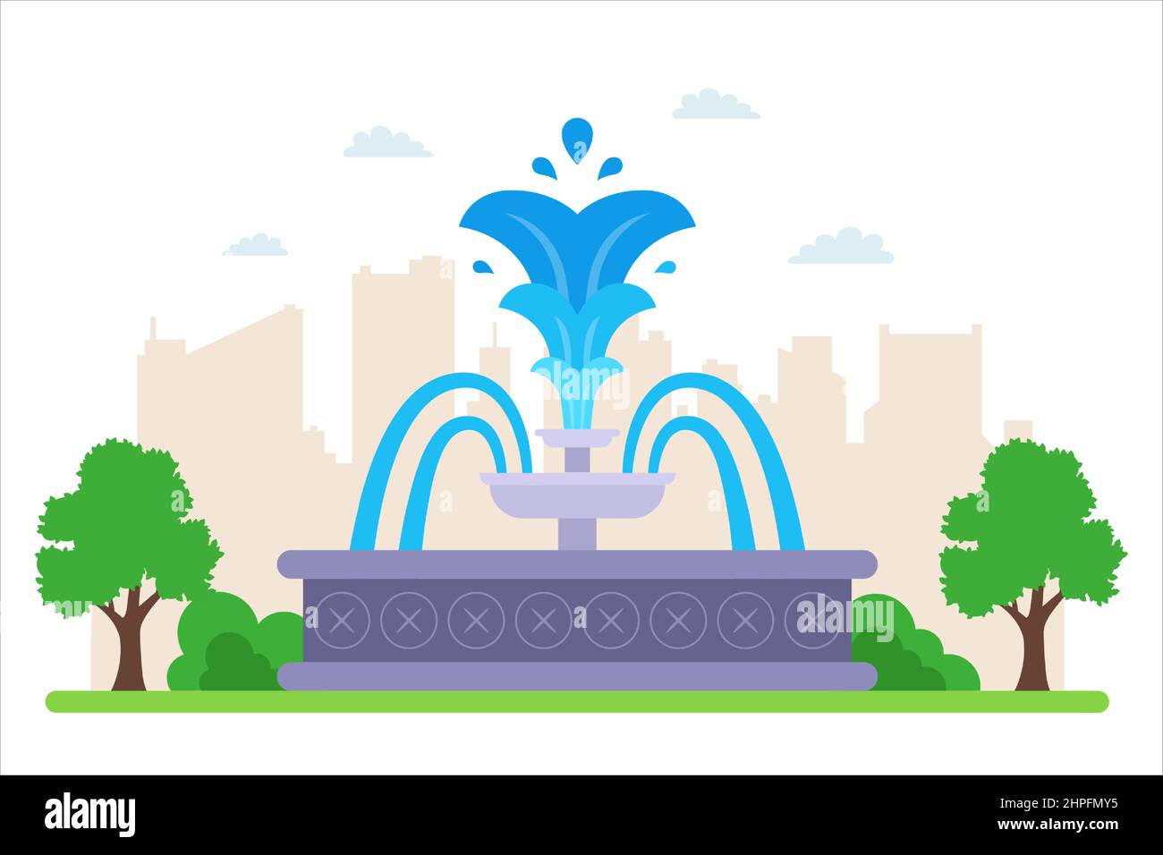 round fountain in the park with clear water. flat vector illustration ...