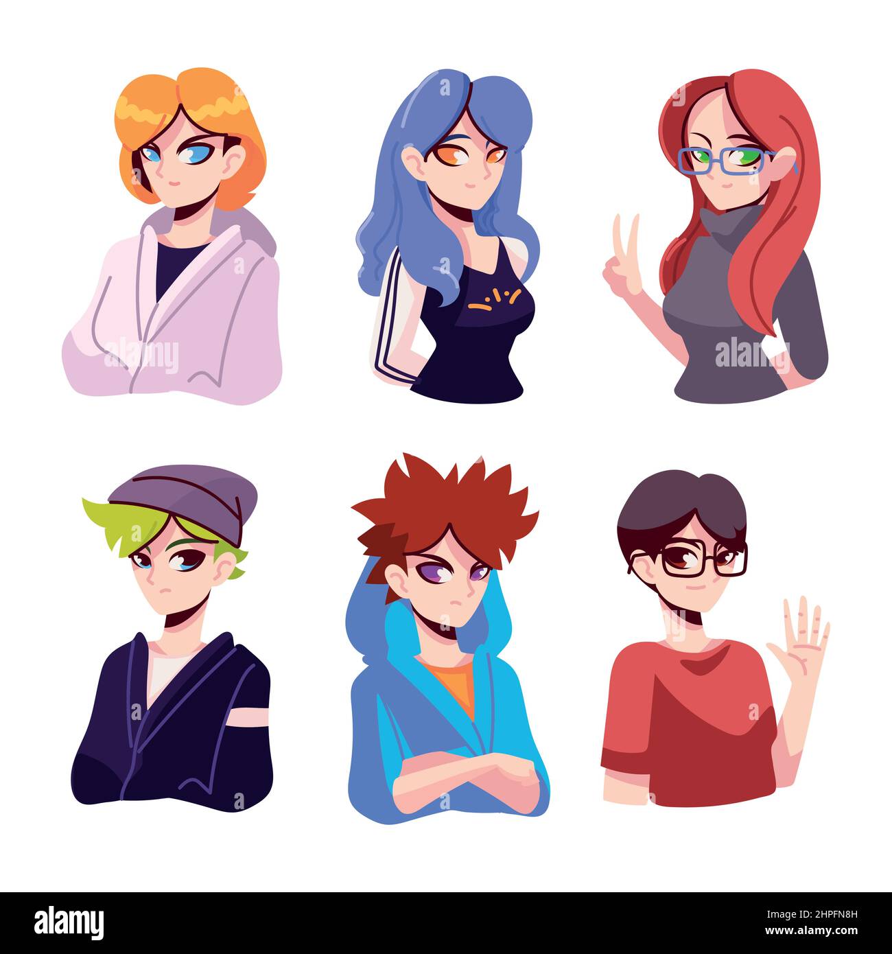 group anime characters Stock Vector Image & Art - Alamy