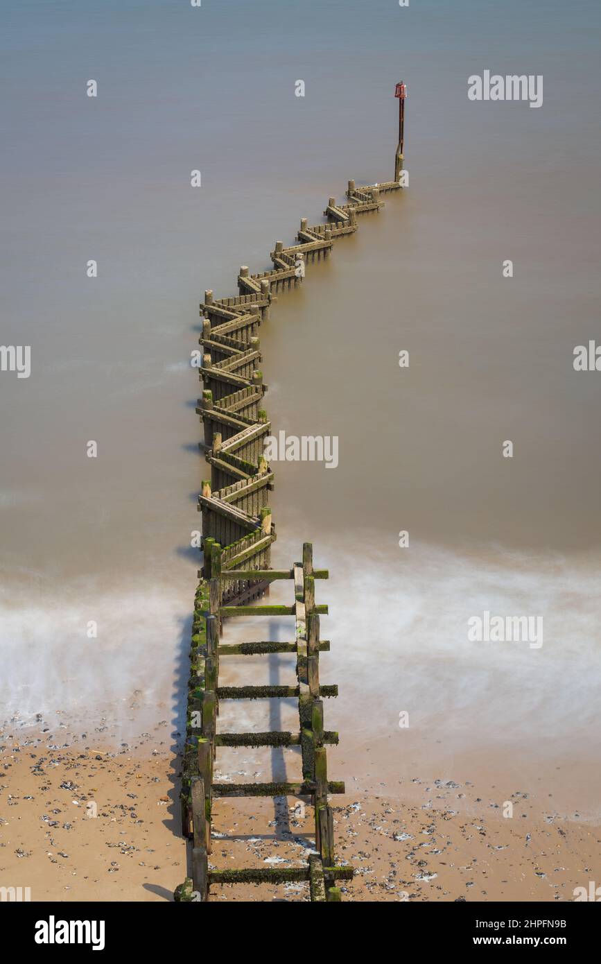 View out across the North Sea from the clifftop at Overstrand, Norfolk ...
