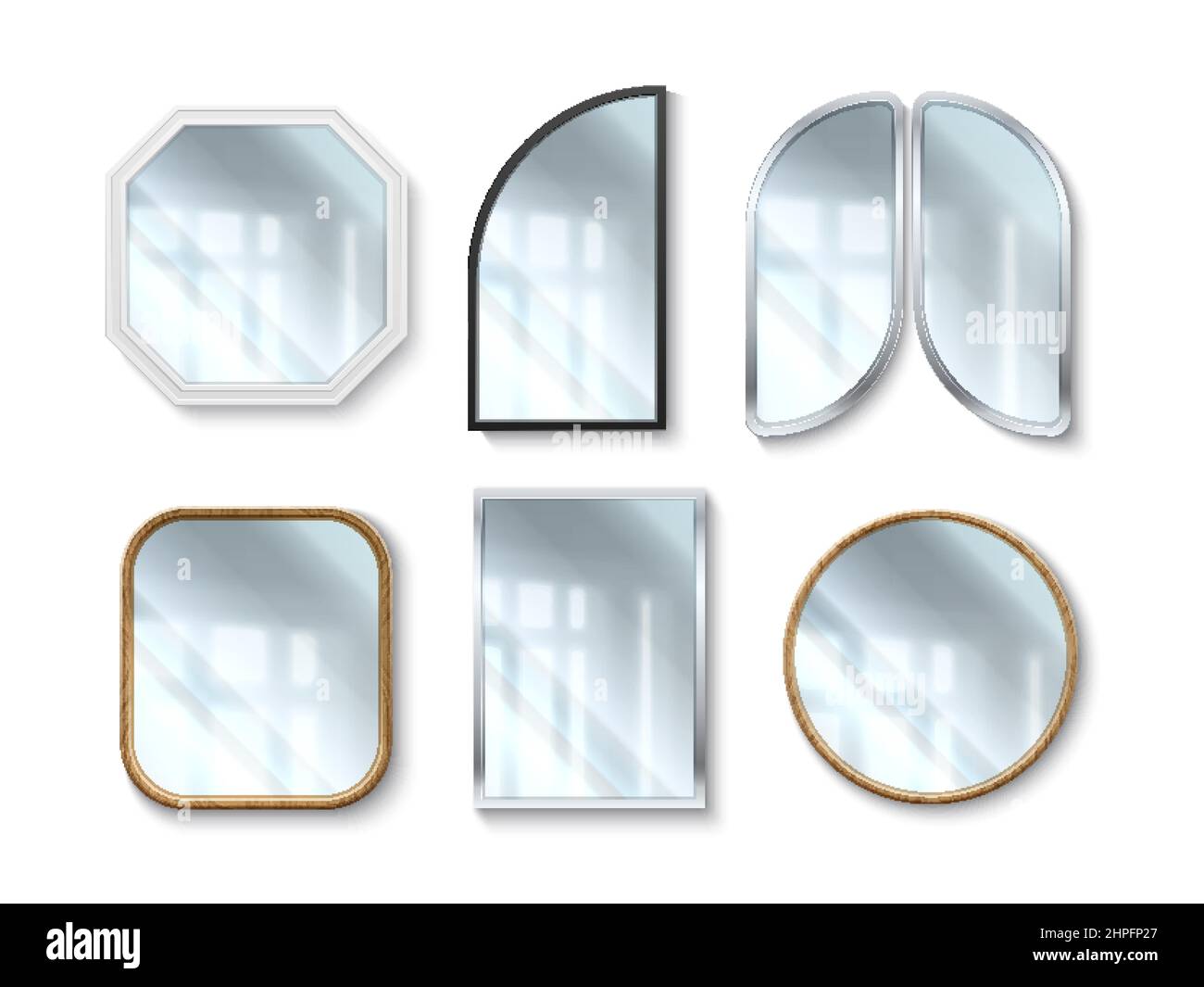 Different shapes mirrors. Realistic blurry reflection glass surfaces ...