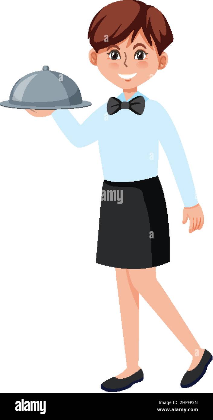 A young waitress serving food white background illustration Stock ...