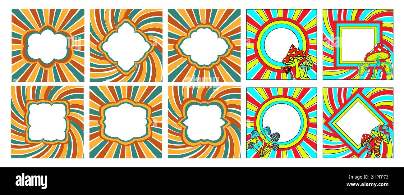 Rainbow frames set 70s psychedelic hippie style. Vintage frame 1970s ...