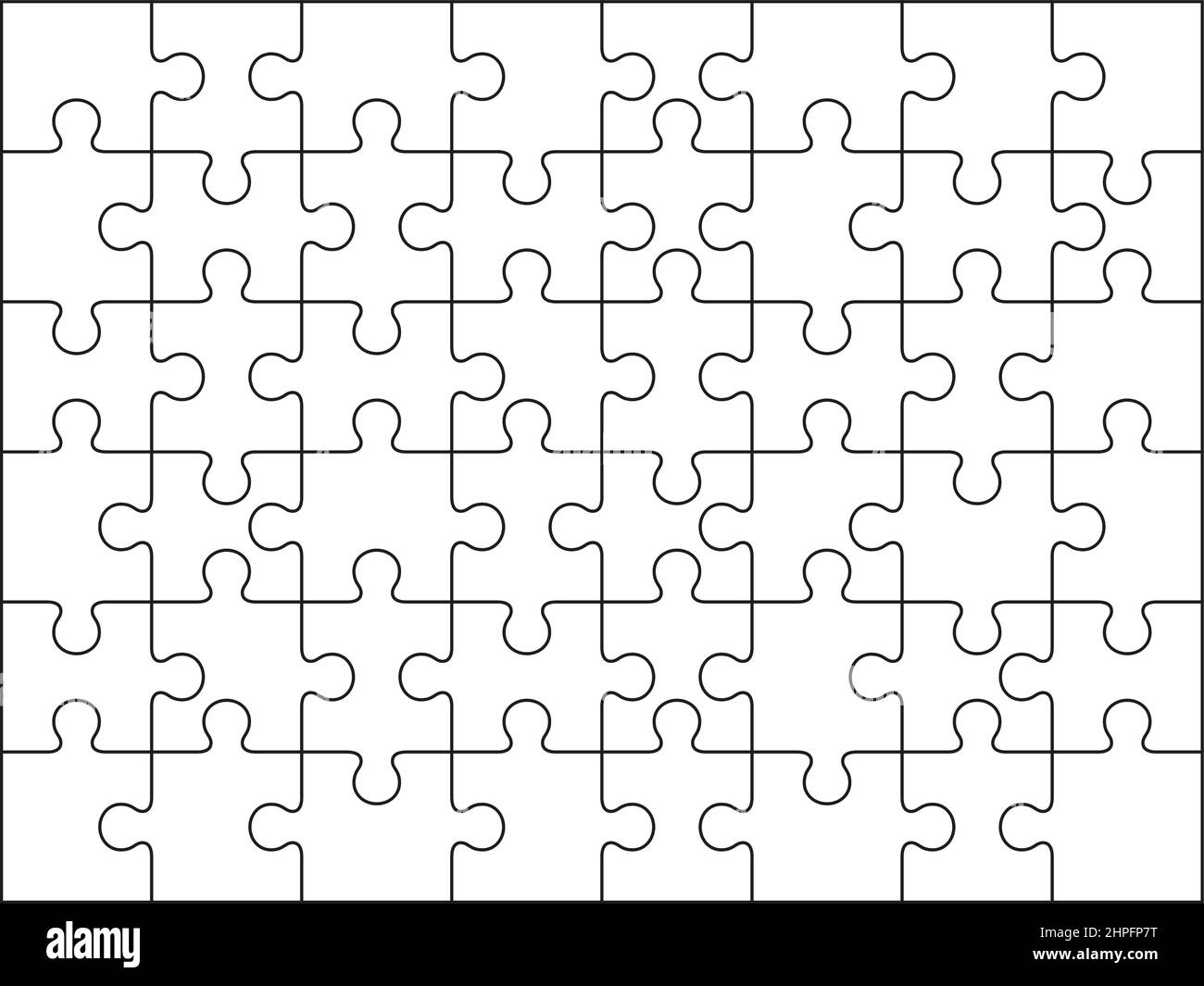 Jigsaw pieces grid. Square puzzle tiles empty template. Outline ...