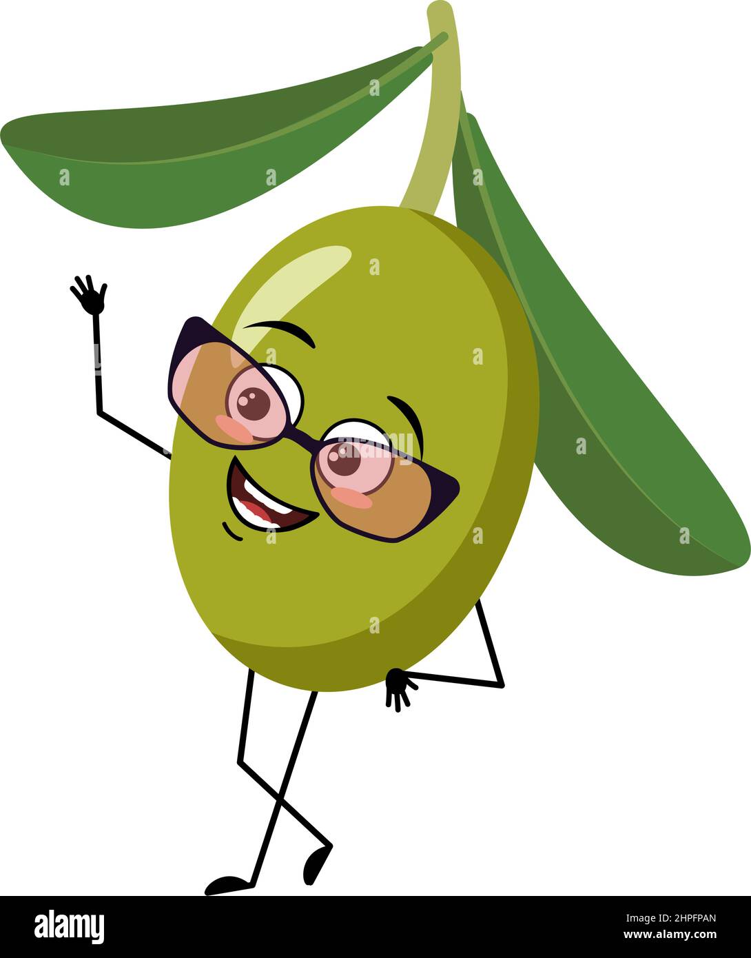 Olive character with happy emotion with glasses, joyful face, smile ...