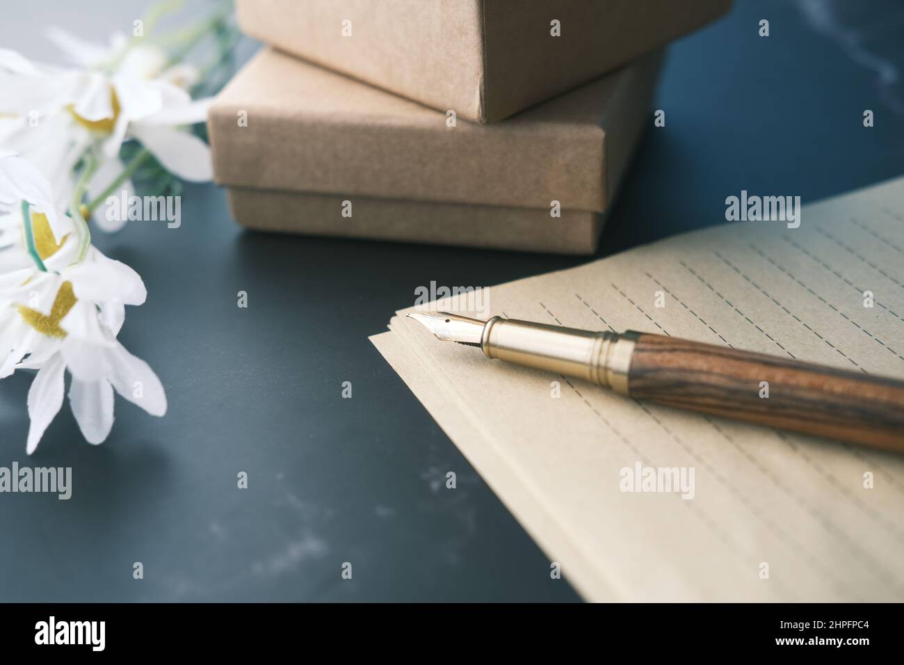 envelope , empty paper and fountain pen on table Stock Photo - Alamy