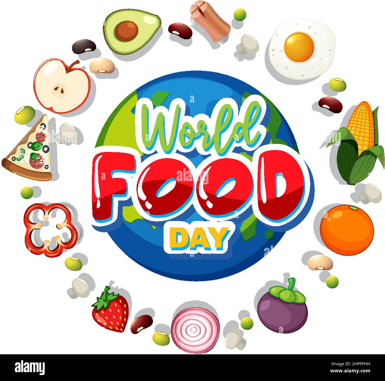 World Food Day logo with healthy food ingredients illustration Stock ...