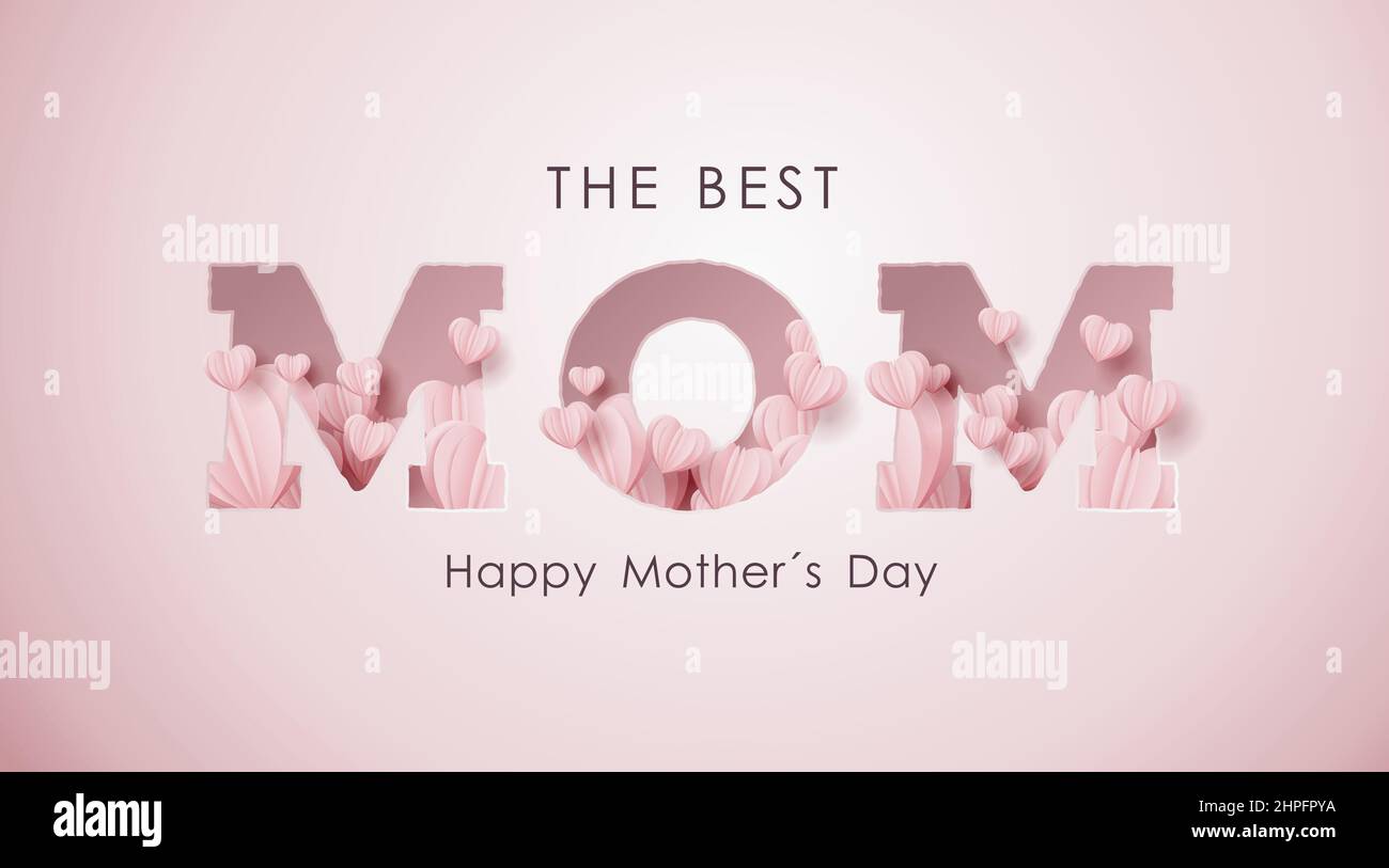 mother's day banner in pink with the word MOM flying out of the heart ...