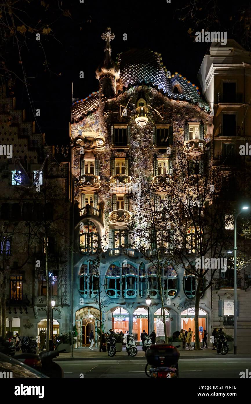 Barcelona, Spain - January 26, 2022: The facade of the Casa Battlo ...