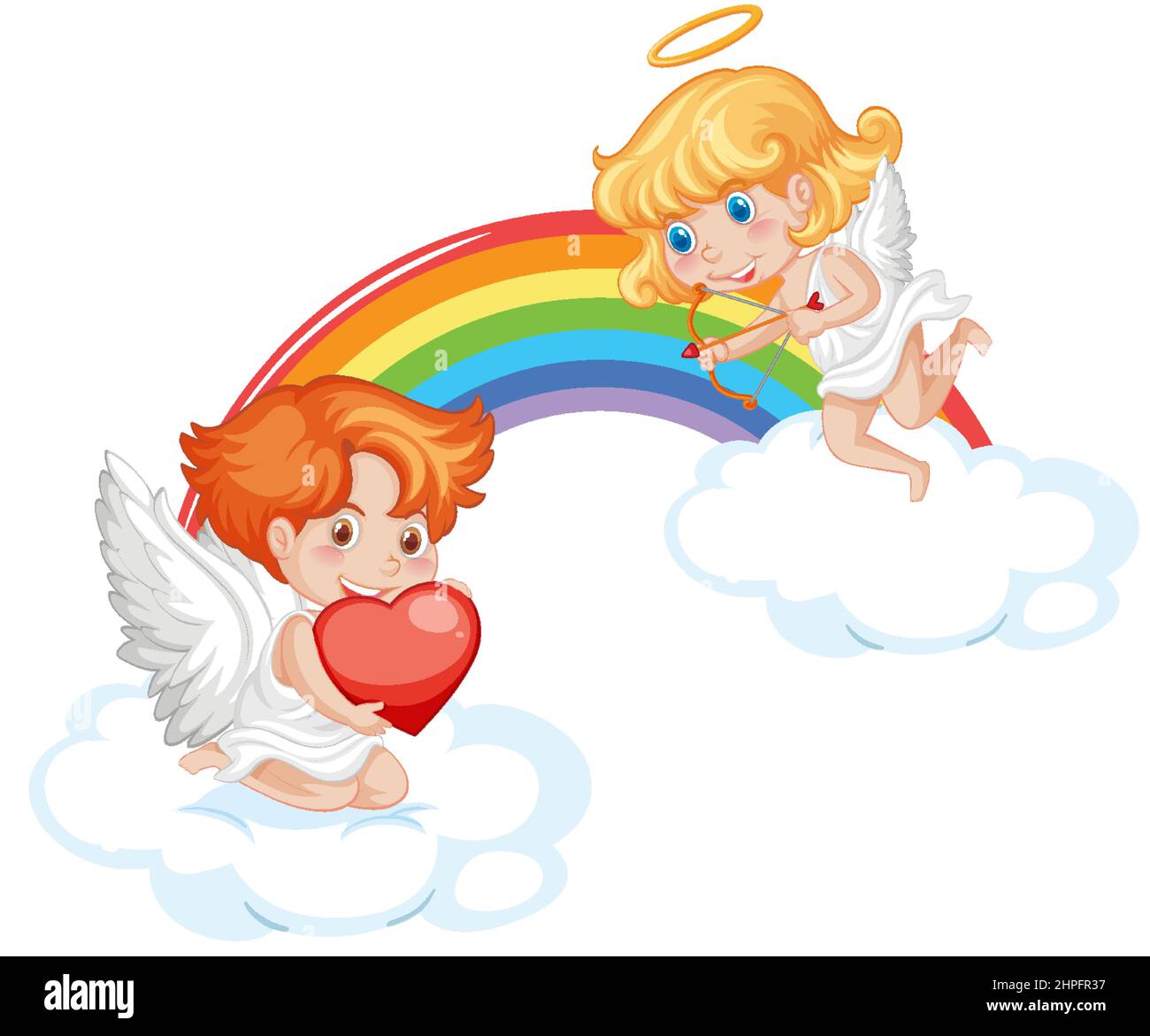 Angel boy and girl cartoon character with rainbow illustration Stock ...