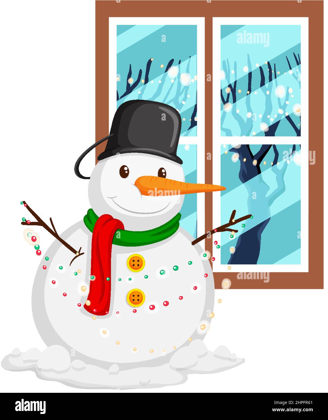 Happy snowman with decoration by the window illustration Stock Vector ...