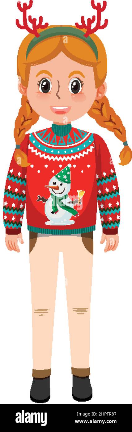 A girl wearing Christmas outfits on white background illustration Stock ...
