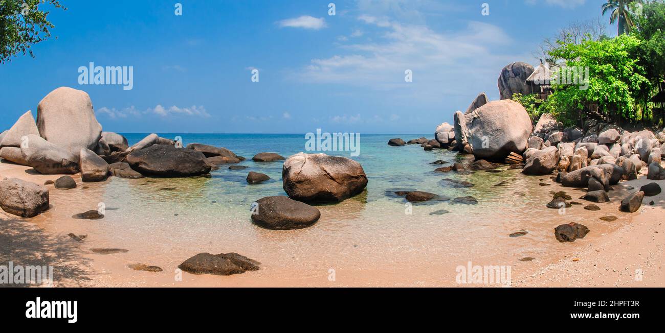 Beautiful tropical beach at exotic island with turquoise ocean water ...