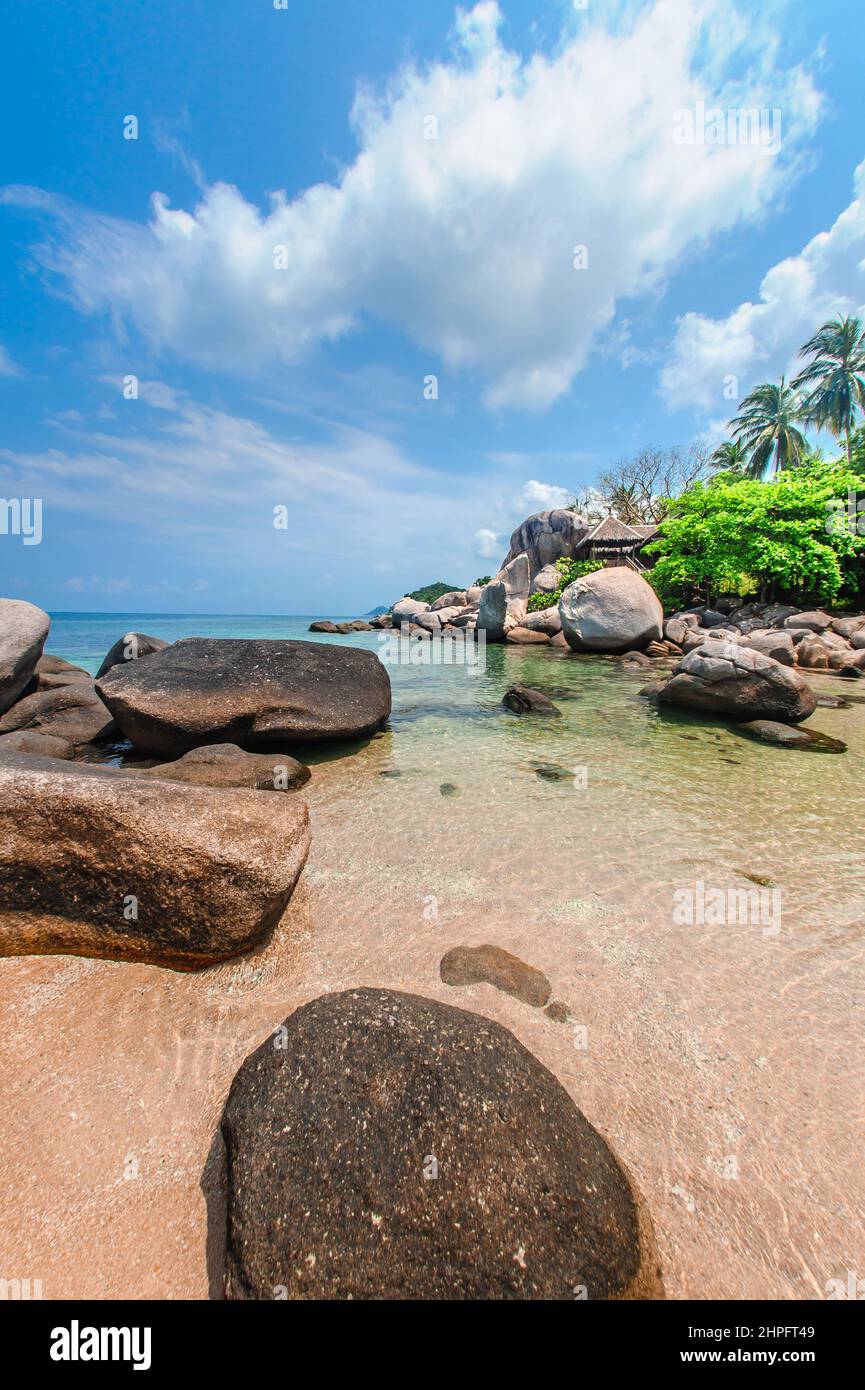 Beautiful tropical beach at exotic island with turquoise ocean water ...
