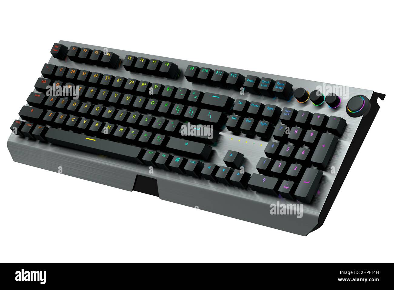 Black computer keyboard with rgb colors isolated on white background ...