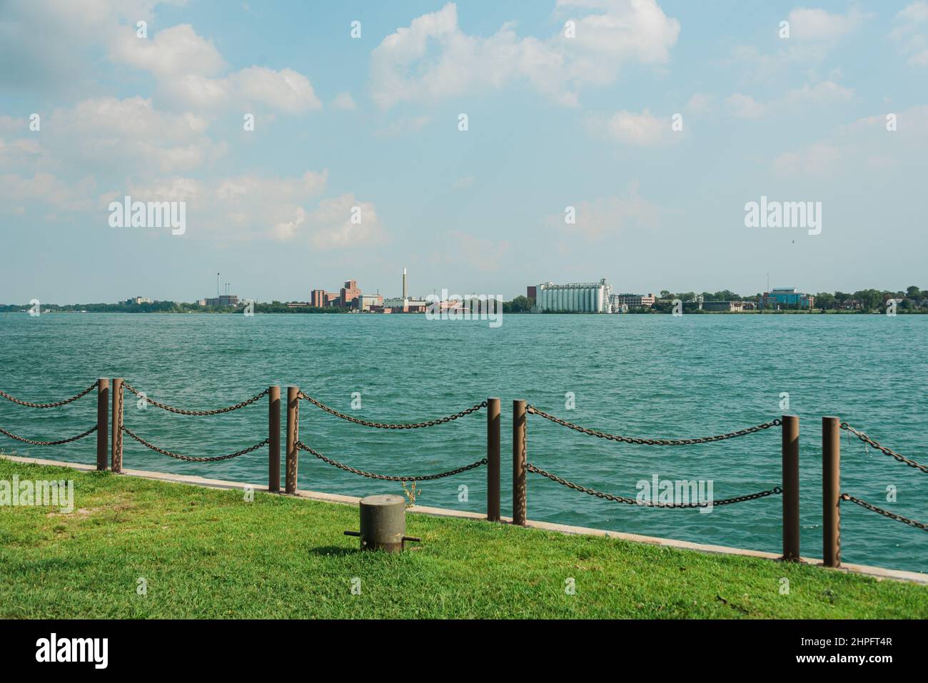The Detroit River, at Milliken State Park in Detroit, Michigan Stock ...