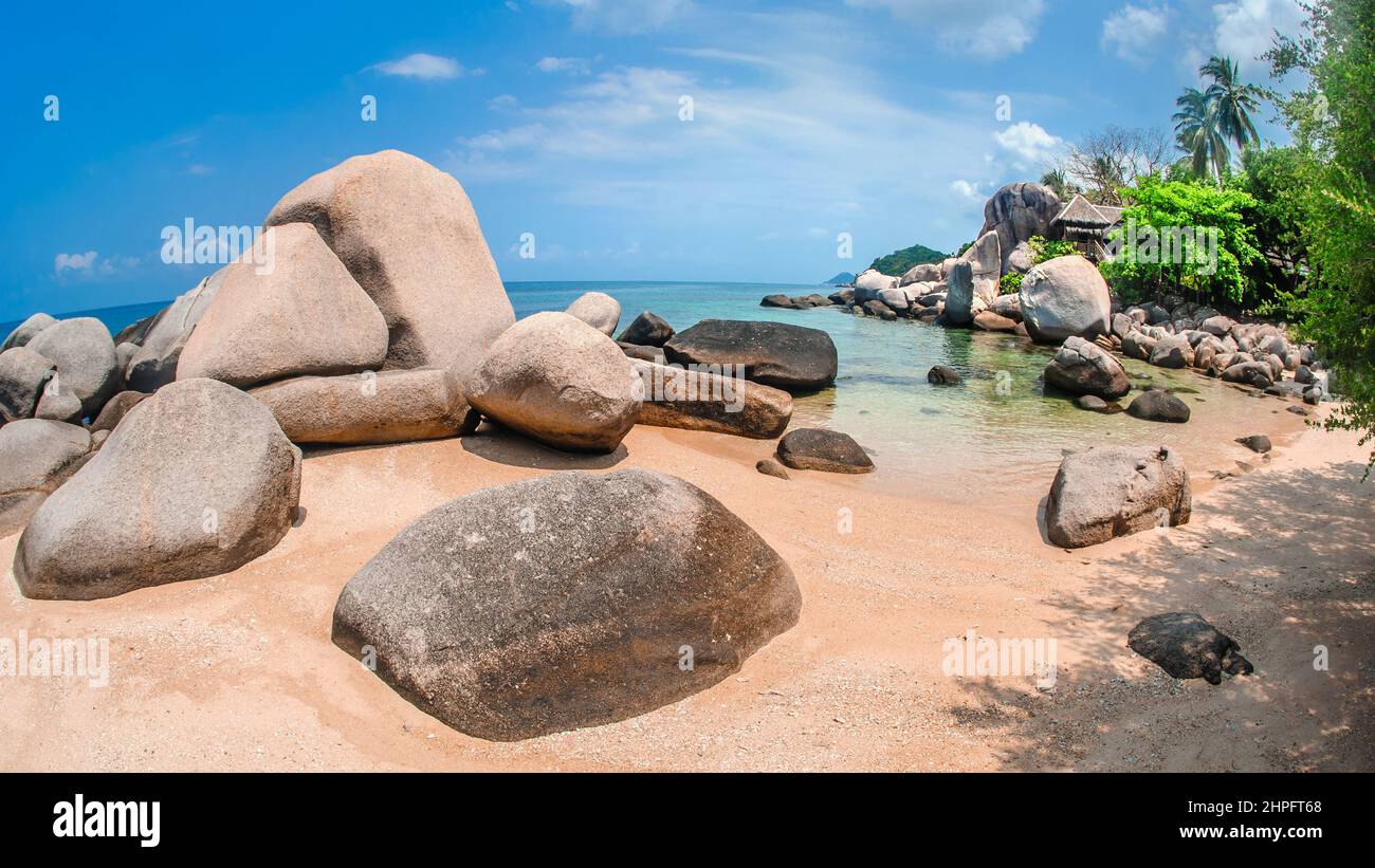 Beautiful tropical beach at exotic island with turquoise ocean water ...