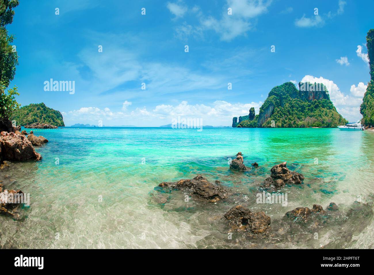 Blue sea, blue sky and paradise tropical beach. Vacation holidays ...