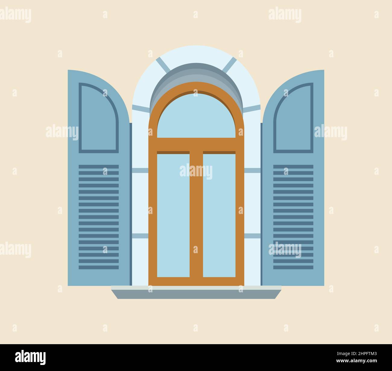 windows shutters. vector illustration. window close-up with arch ...