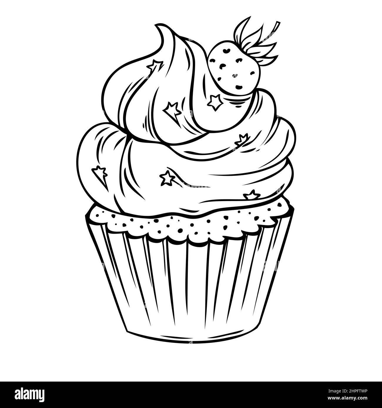 Cupcake With Candle Drawing Black And White