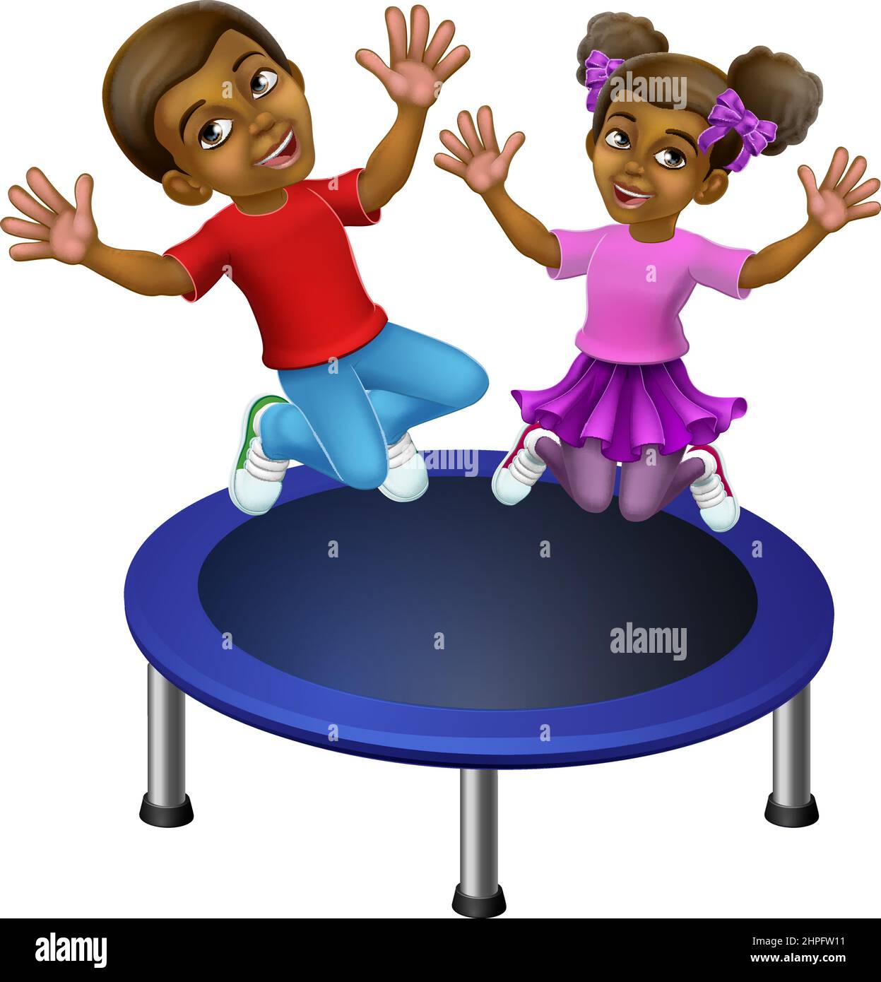 Kids Jumping On A Round Cartoon Trampoline Stock Vector Image & Art - Alamy