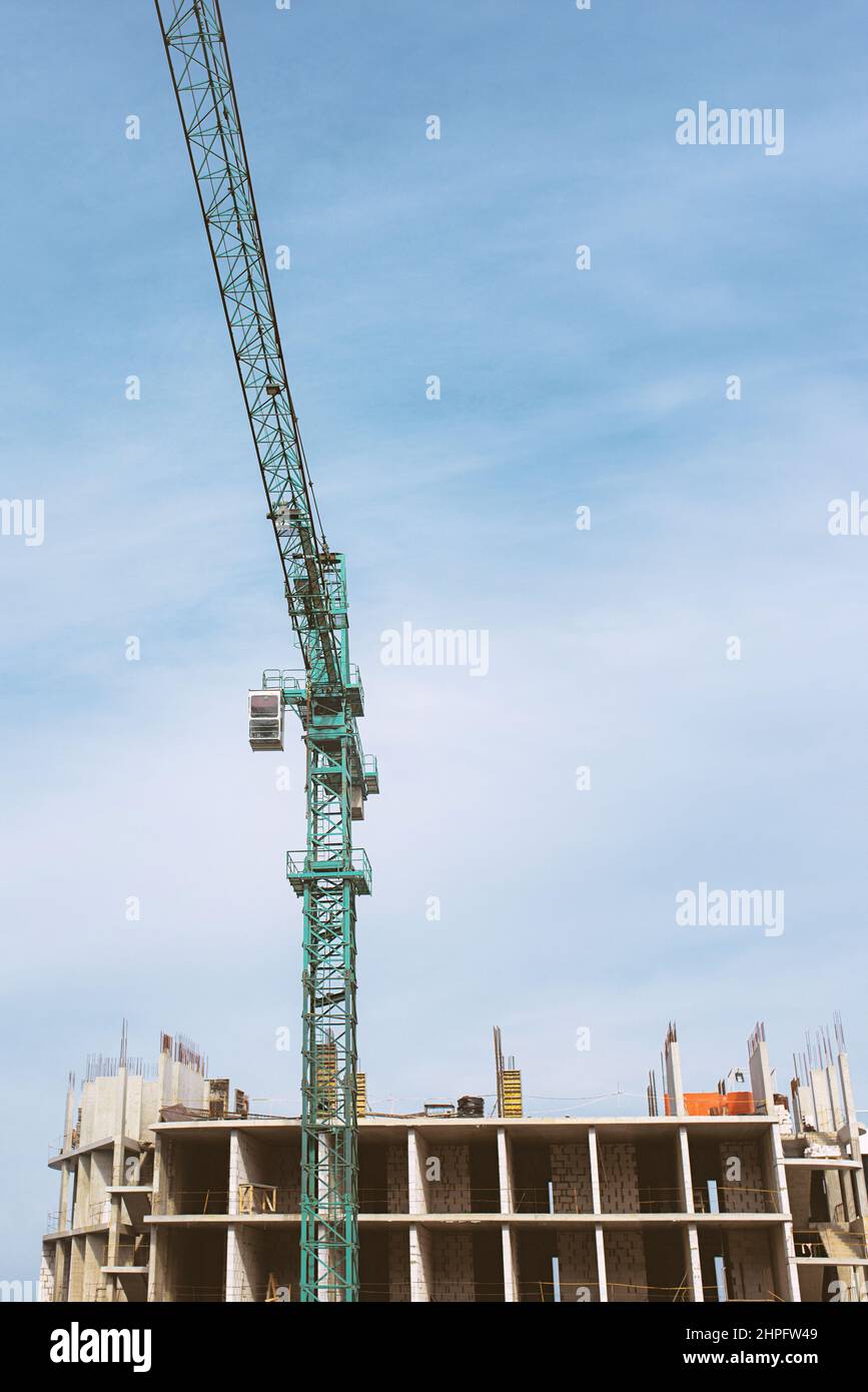 Construction crane building new building outdoor. Urban story Stock ...