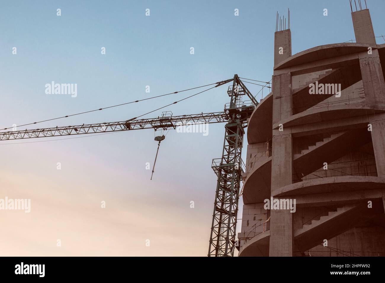 Construction crane building new building outdoor. Urban story Stock ...