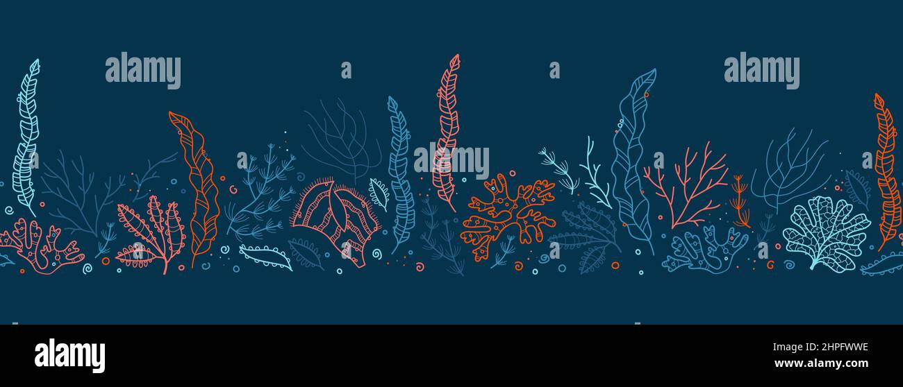 Cute seaweed seamless pattern, hand drawn underwater background, great ...