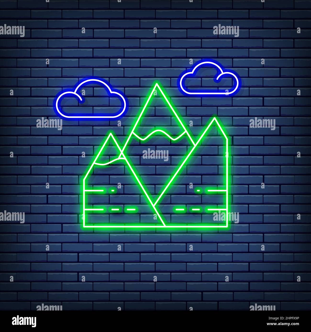 Vector mountain, mount, hill, travel, tourism neon sign Stock Vector ...