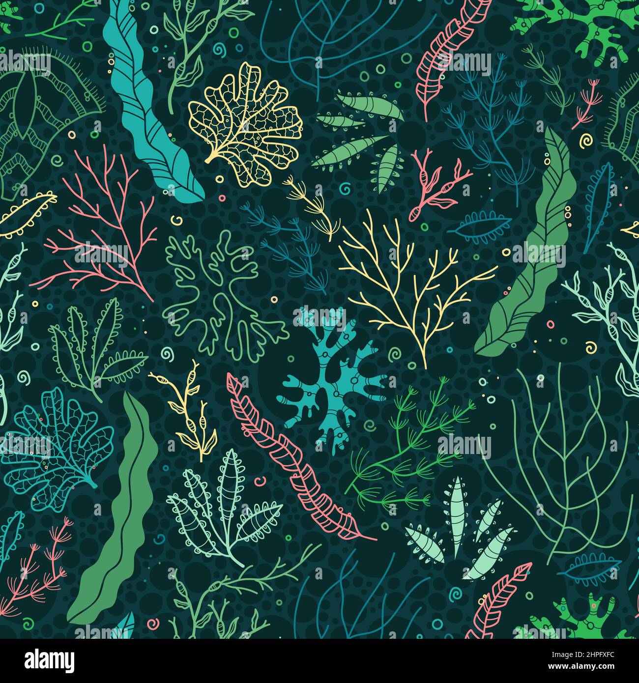 Cute seaweed seamless pattern, hand drawn underwater background, great ...