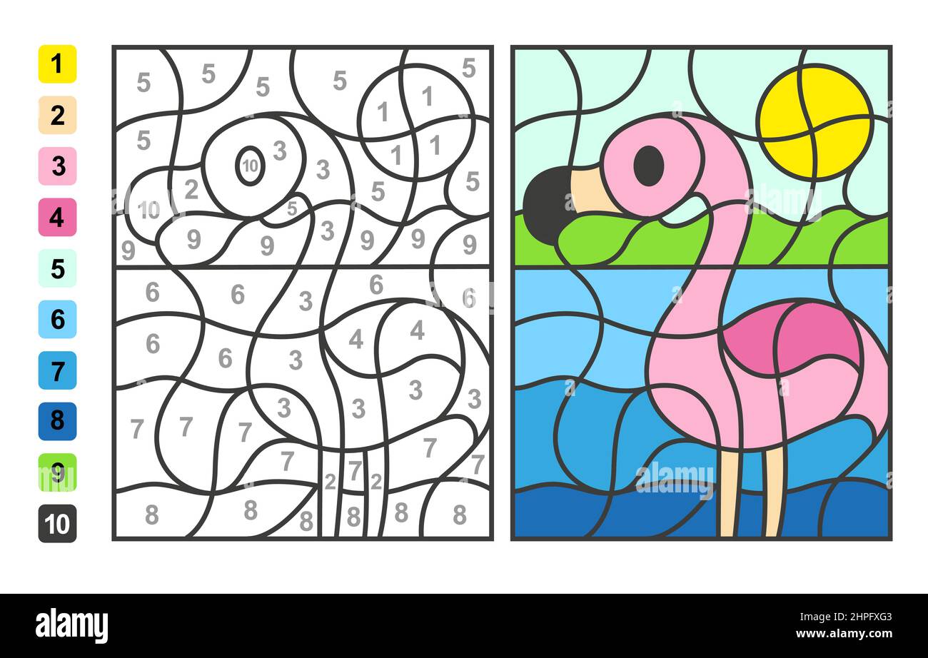 Color by numbers flamingo bird. Puzzle game for children education ...
