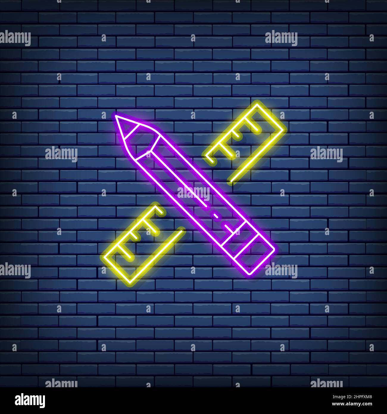 Vector pencil and ruler, project, art neon sign Stock Vector Image ...