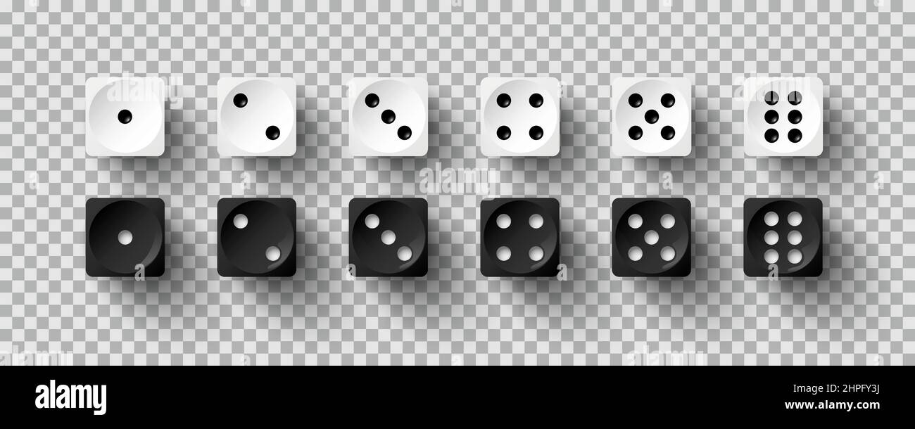 Dice game with white and black cubes vector illustration. 3d realistic ...