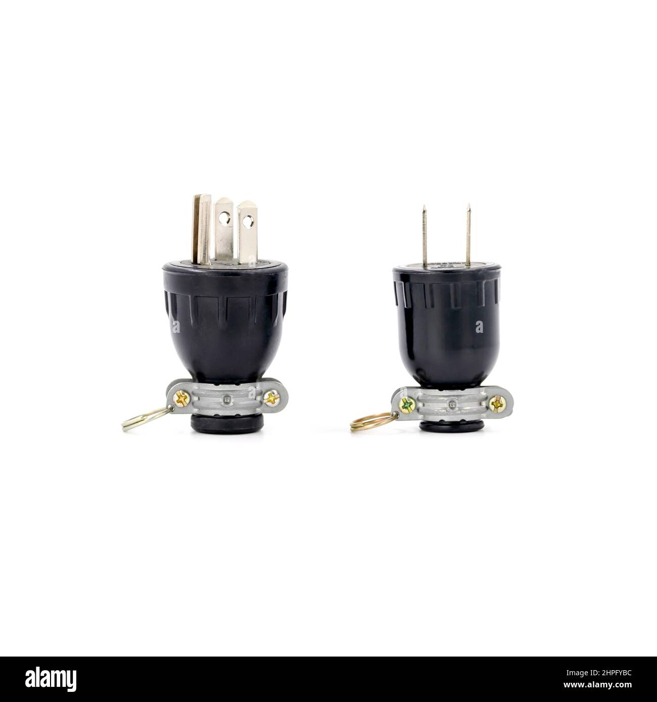 Male 3 pin and 2 pin electrical plug connecter isolated on white ...