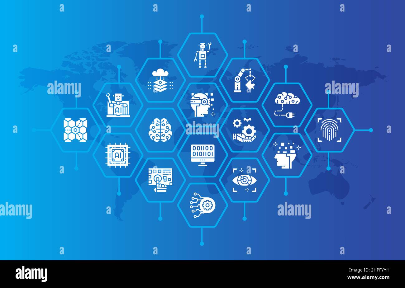 Artificial Intelligence banner. Robotics, Chatbot, Database, Big Data illustration for web page ...