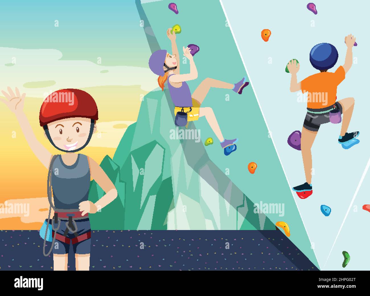 People climbing rock indoor illustration Stock Vector Image & Art - Alamy
