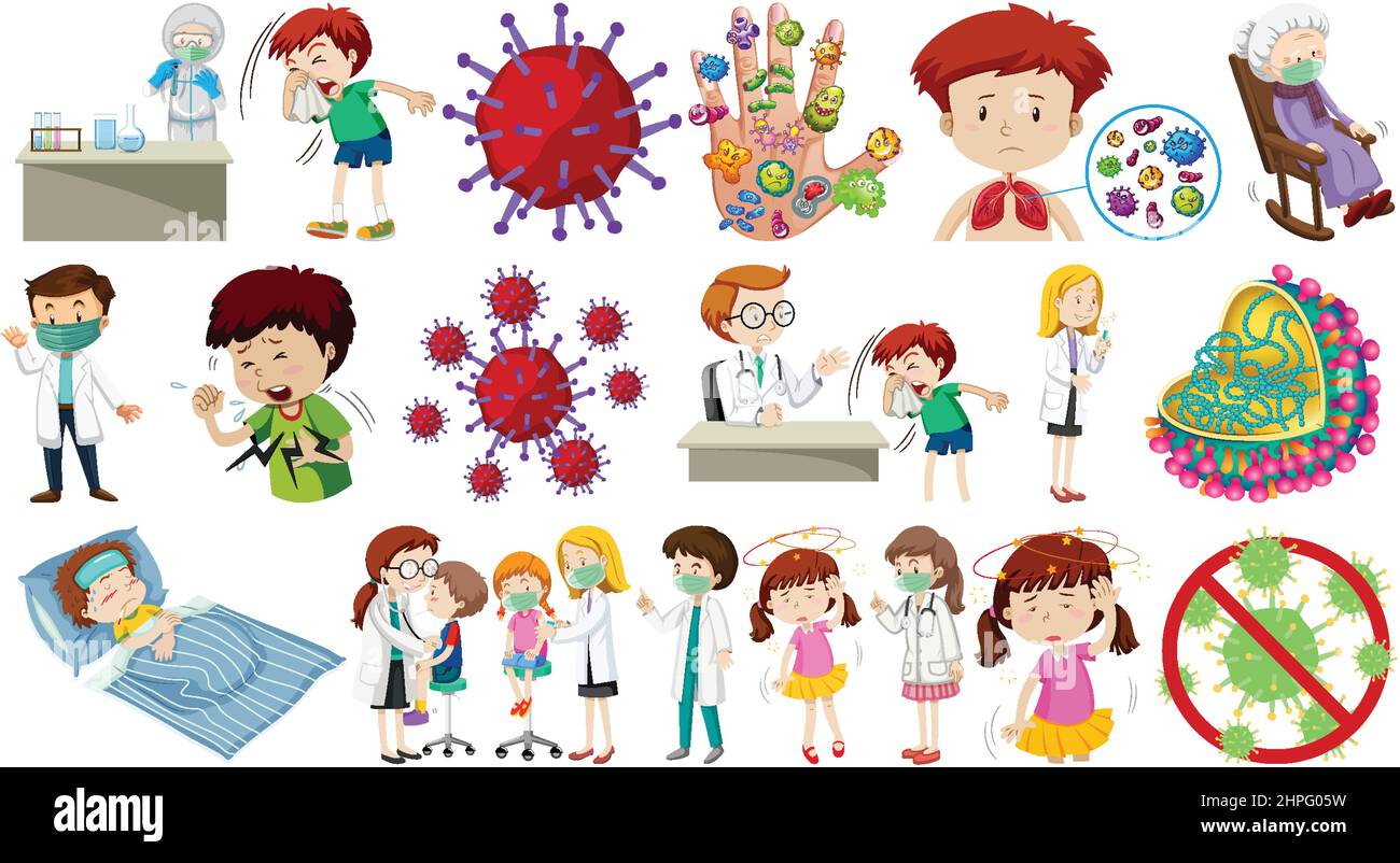Set of sick people with different symptoms illustration Stock Vector ...