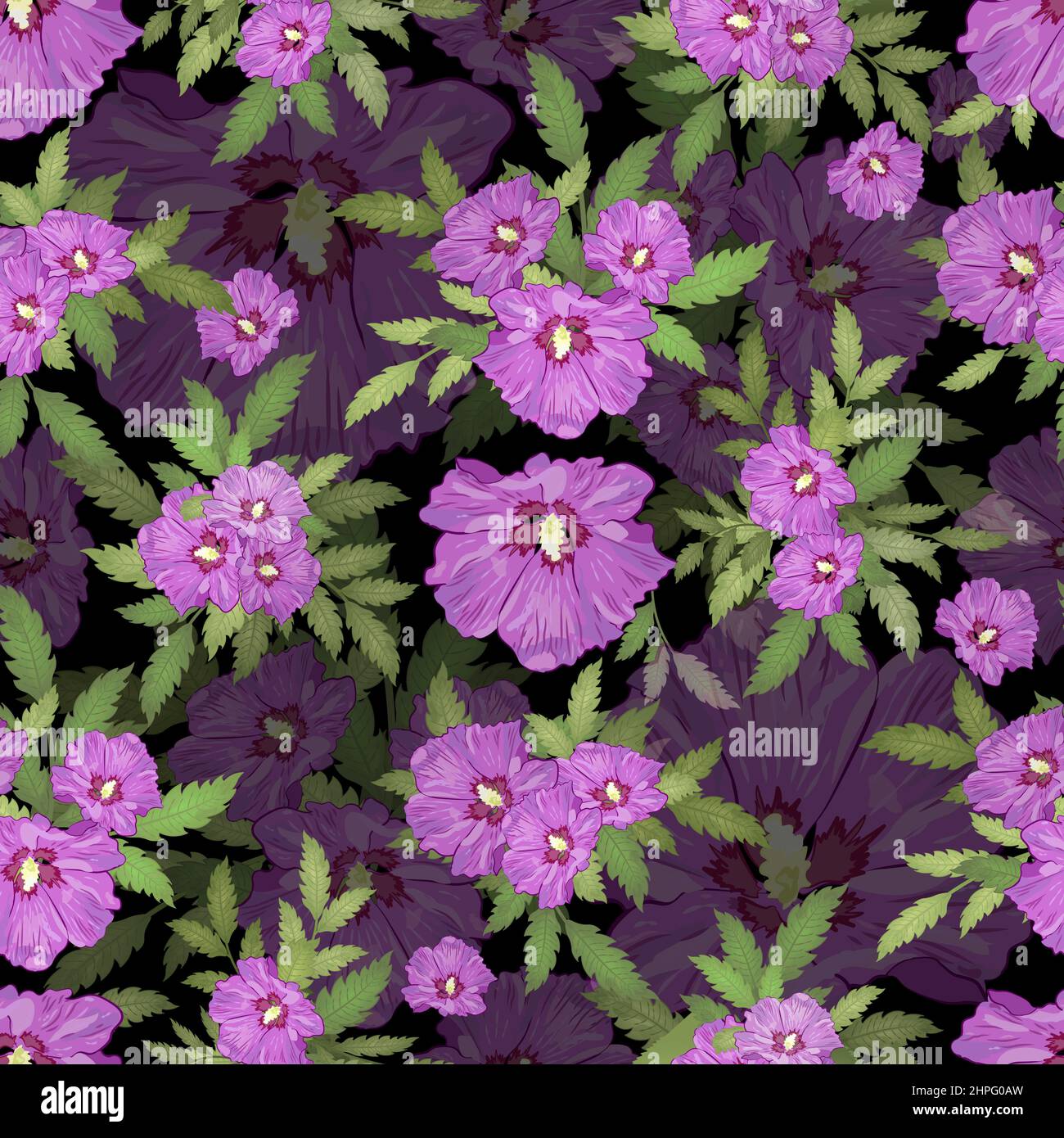 Realistic painted hibiscus flowers seamless pattern Stock Photo - Alamy