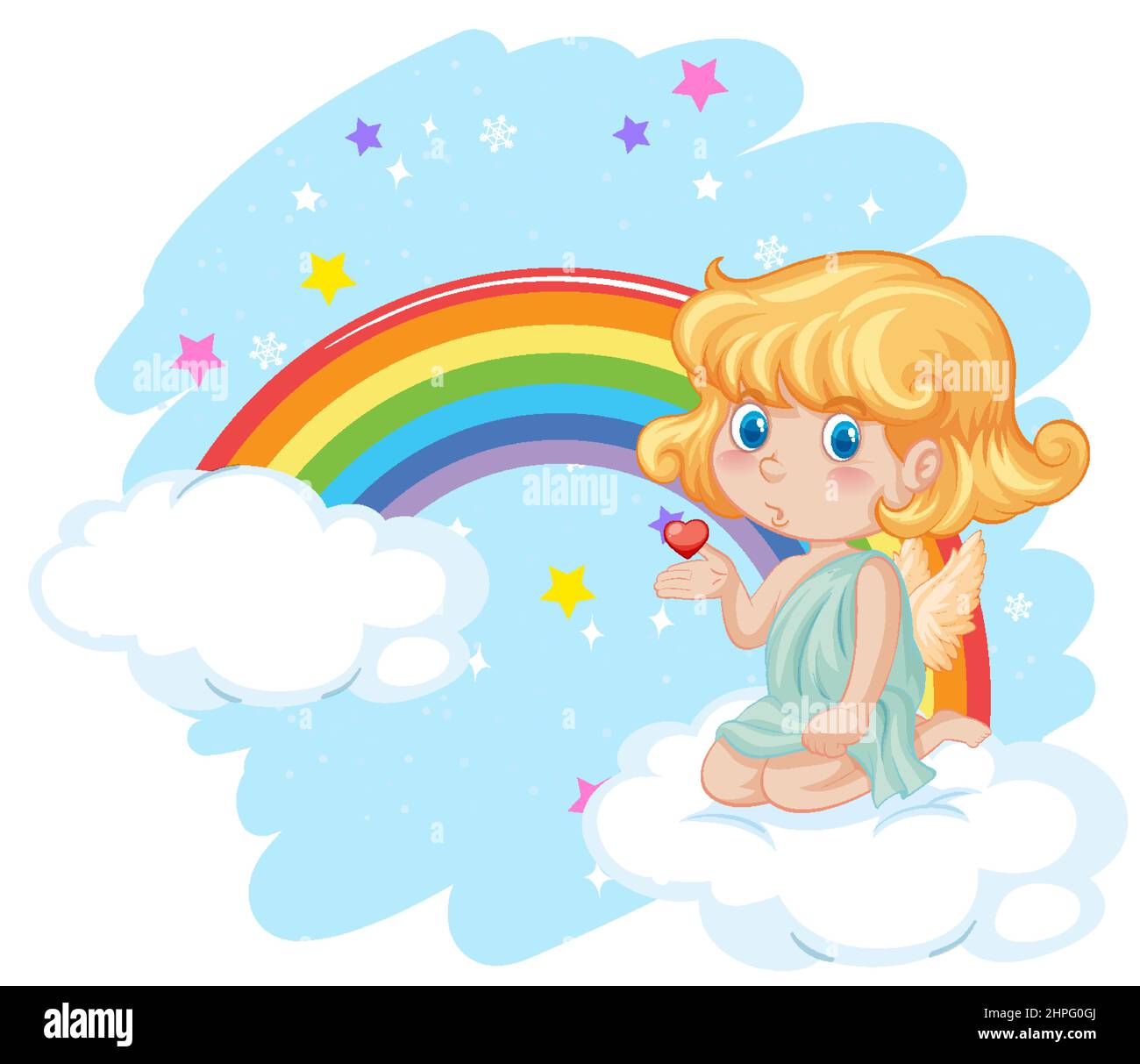 Angel girl on cloud with rainbow illustration Stock Vector Image & Art ...