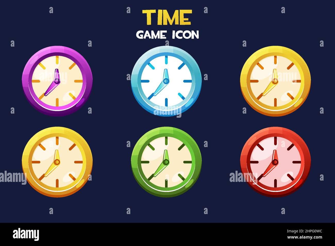 Multicolored round clock, game time icons for design Stock Vector Image ...