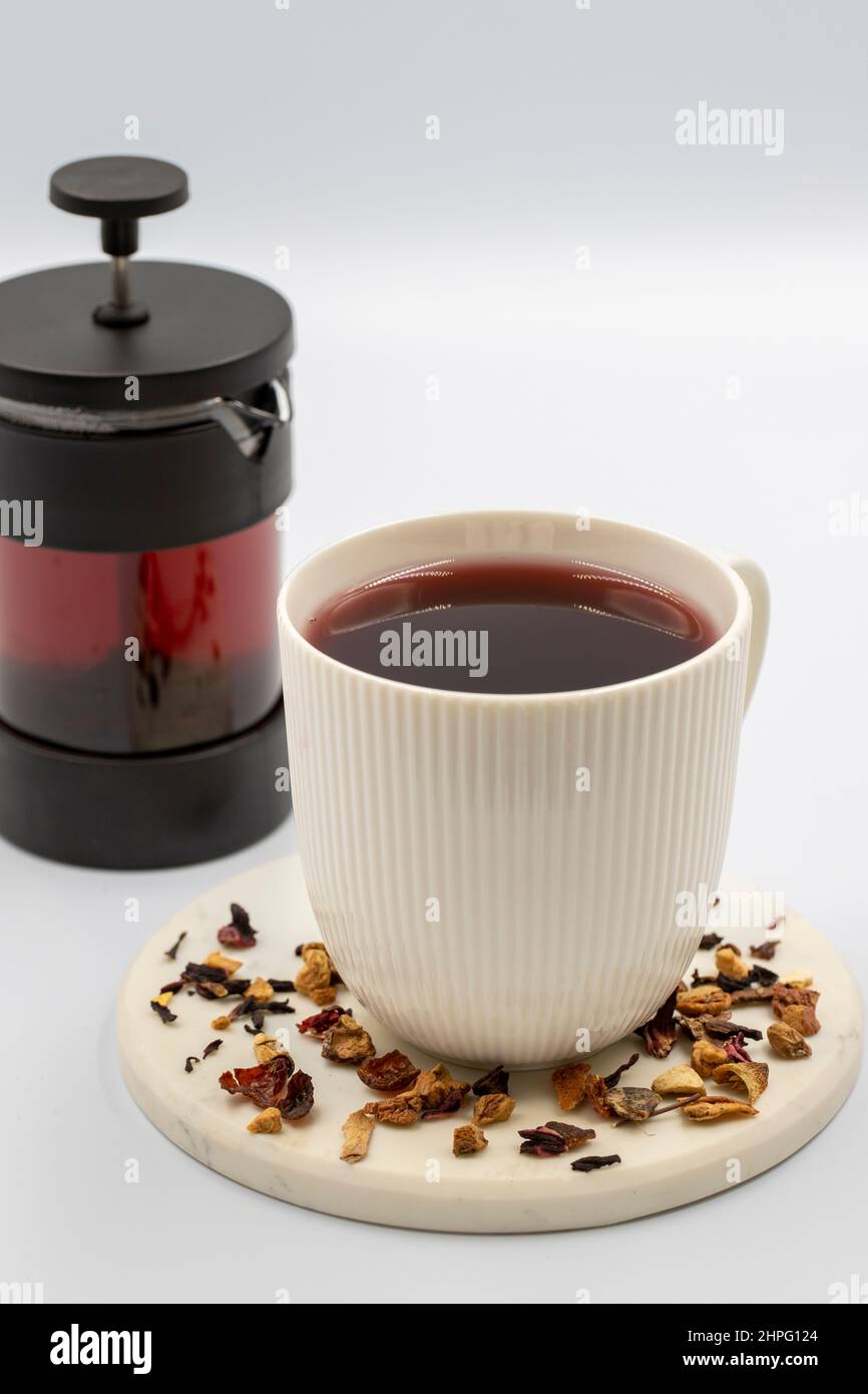 Apple Tea (Hibiscus tea) on a white background. Medicinal asian herbal ...
